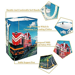 Laundry Hamper Train Pattern Collapsible Laundry Baskets Firm Washing Bin Clothes Storage Organization for Bathroom Bedroom Dorm
