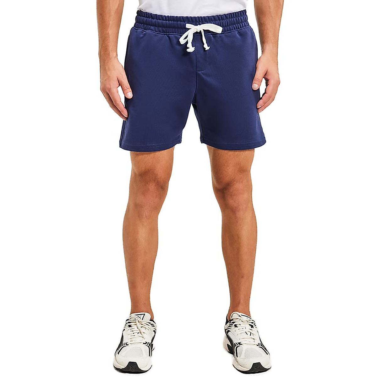 NIMENJOJA Mens 5.5" Athletic Gym Shorts Cotton Jogger Workout Lounge Jersey Zipper Pocket Sweat Shorts Navy Blue