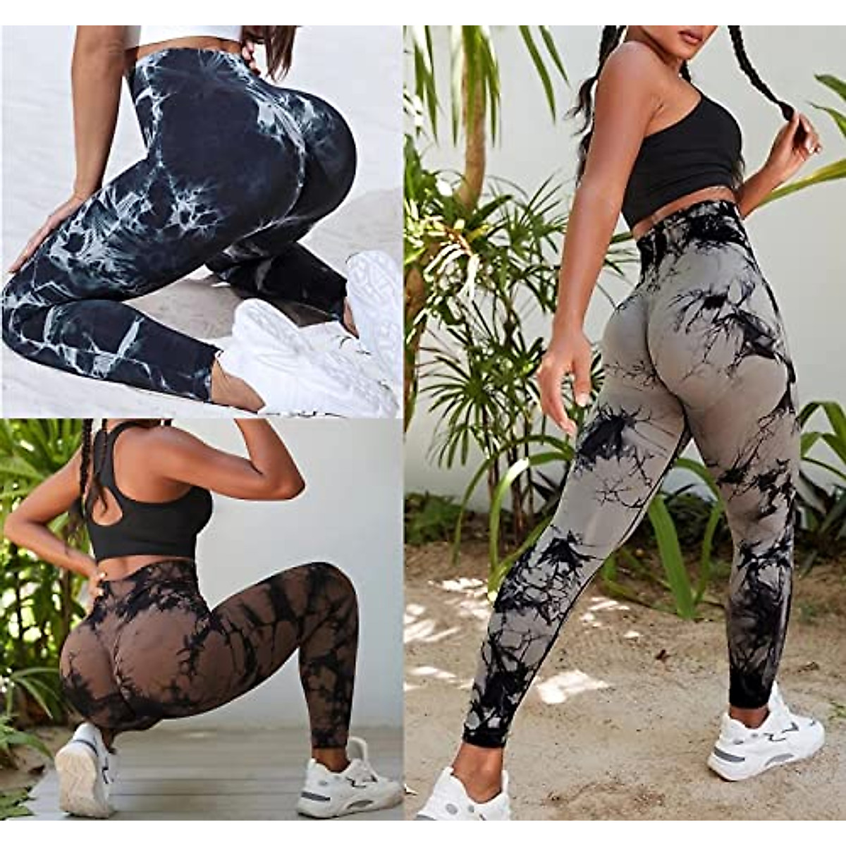 OVESPORT 3 Pack Tie Dye Seamless High Waisted Workout Leggings for Women Scrunch Butt Lifting Yoga Gym Athletic Pants