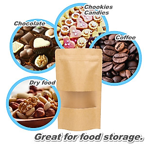 BAAGGNAA 150 Pack Ziplock Stand up Kraft Paper Bags Pouches with Front Matte Window for Food Storage Resealable Packaging Containers Household Reusable Organizer (11.8 * 15.7 Inch)