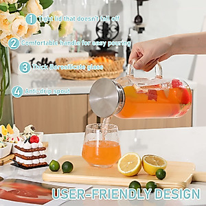 2 Pcs Glass Pitcher Water Pitcher with Lid Hot Cold Water Pitcher Bedside Water Carafe with Handle Heat Resistant Borosilicate Glass Jug for Fridge Beverage Carafe (54 oz,Stainless Steel)