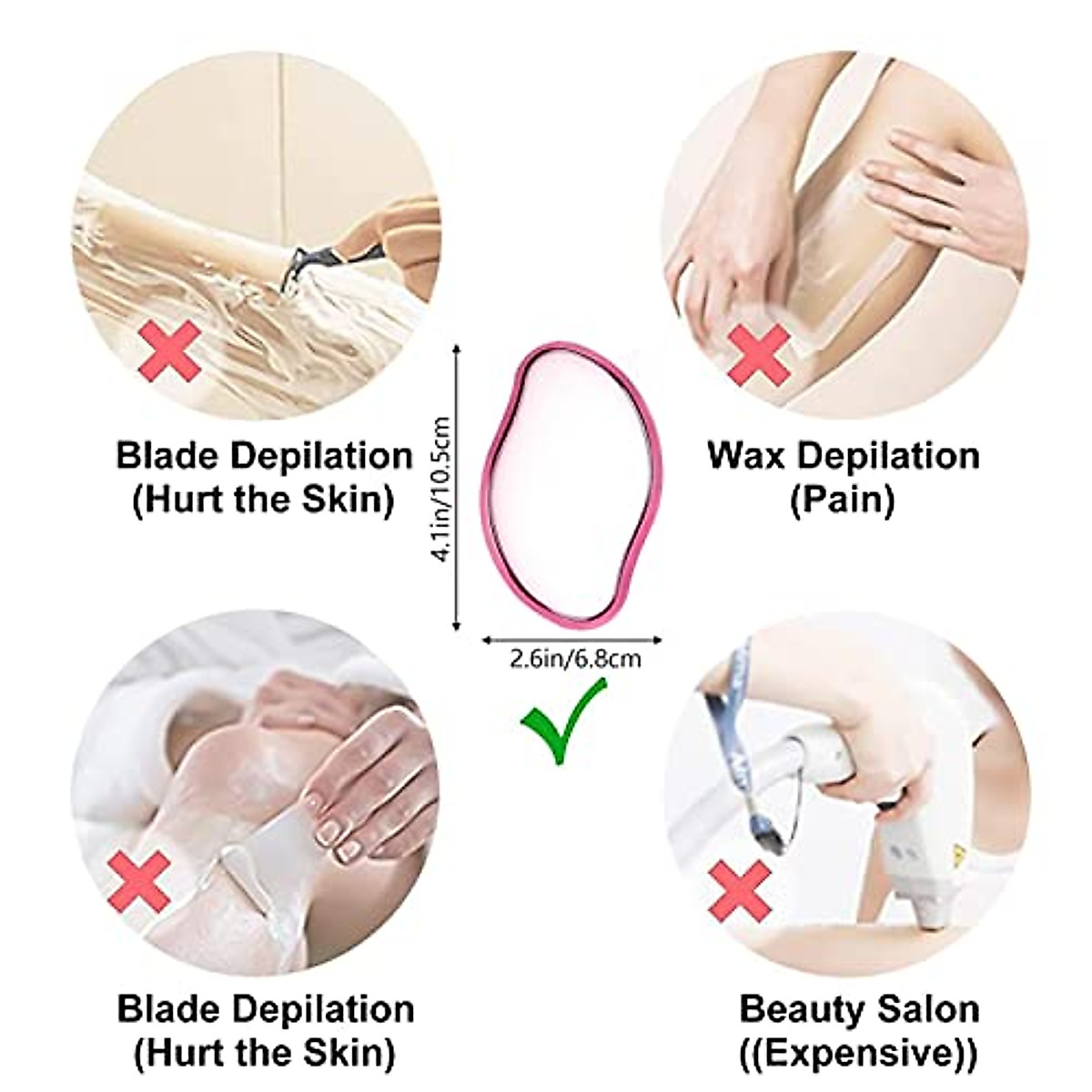 Crystal Hair Eraser for Women and Men, Crystal Hair Remover Magic Hair Eraser Portable Epilator Painless Exfoliation Hair Removal Tool for Arms Legs and Back - Fast & Easy, Reusable & Washable - Pink