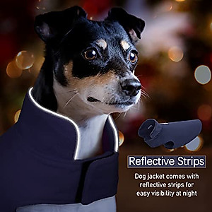 DENTRUN Windproof Winter Warm Fleece Medium Dog Coat Reversible Puppy Jacket Reflective Soft Pet Vest, Cold Weather Dog Sweater Apparel Leash Access Overcoat for Medium Breeds, NavyBlue, M