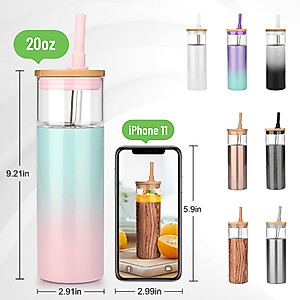 Tronco 20 oz Double Walled Insulated Glass Tumbler with Straw and Lid, Vacuum Stainless Steel Outer, Reusable Insulated Iced Coffee Cup Smoothie Cup, Sweat-Free, BPA Free