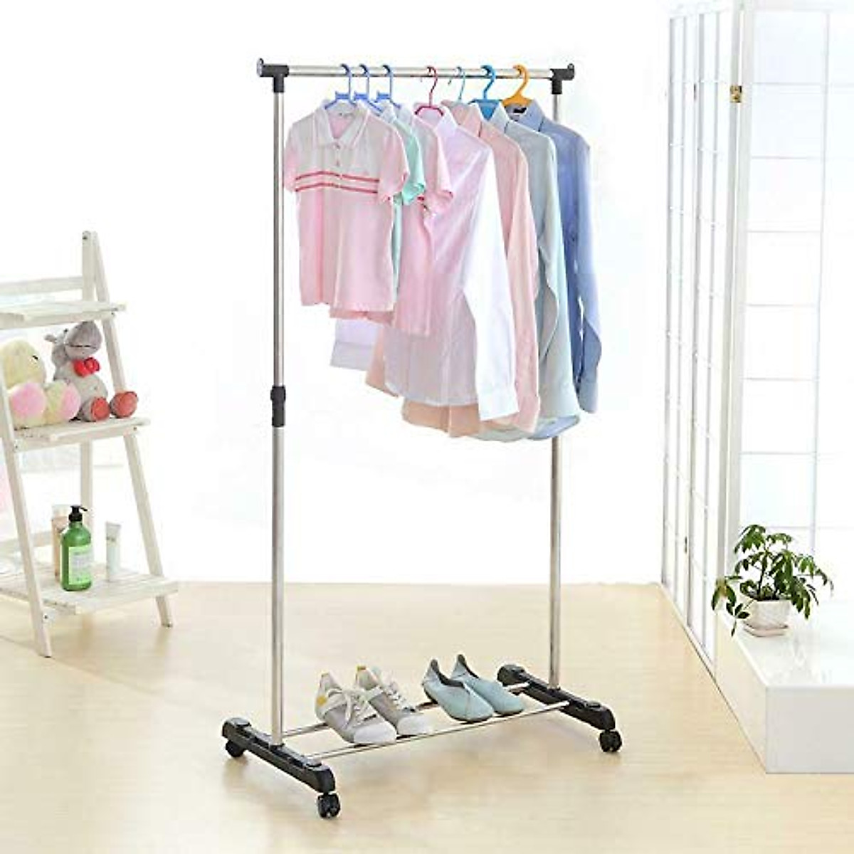 6844 – Single 3 - Heavy Duty Rail Portable Clothes Hanger Rolling Garment Rack - MN29