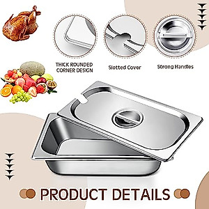 Bokon 6 Pack 1/3 Steam Table Pan Covers Stainless Steel Hotel Pan Lid with Handle Catering Food Pan Cover Slotted Notched Universal Food Pan Lid
