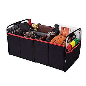Car Trunk Organizer, Collapsible Auto Trunk Organizer Storage, Portable Grocery Cargo Container with Two Large Compartments for SUV, Vehicle, Truck, Home and Office