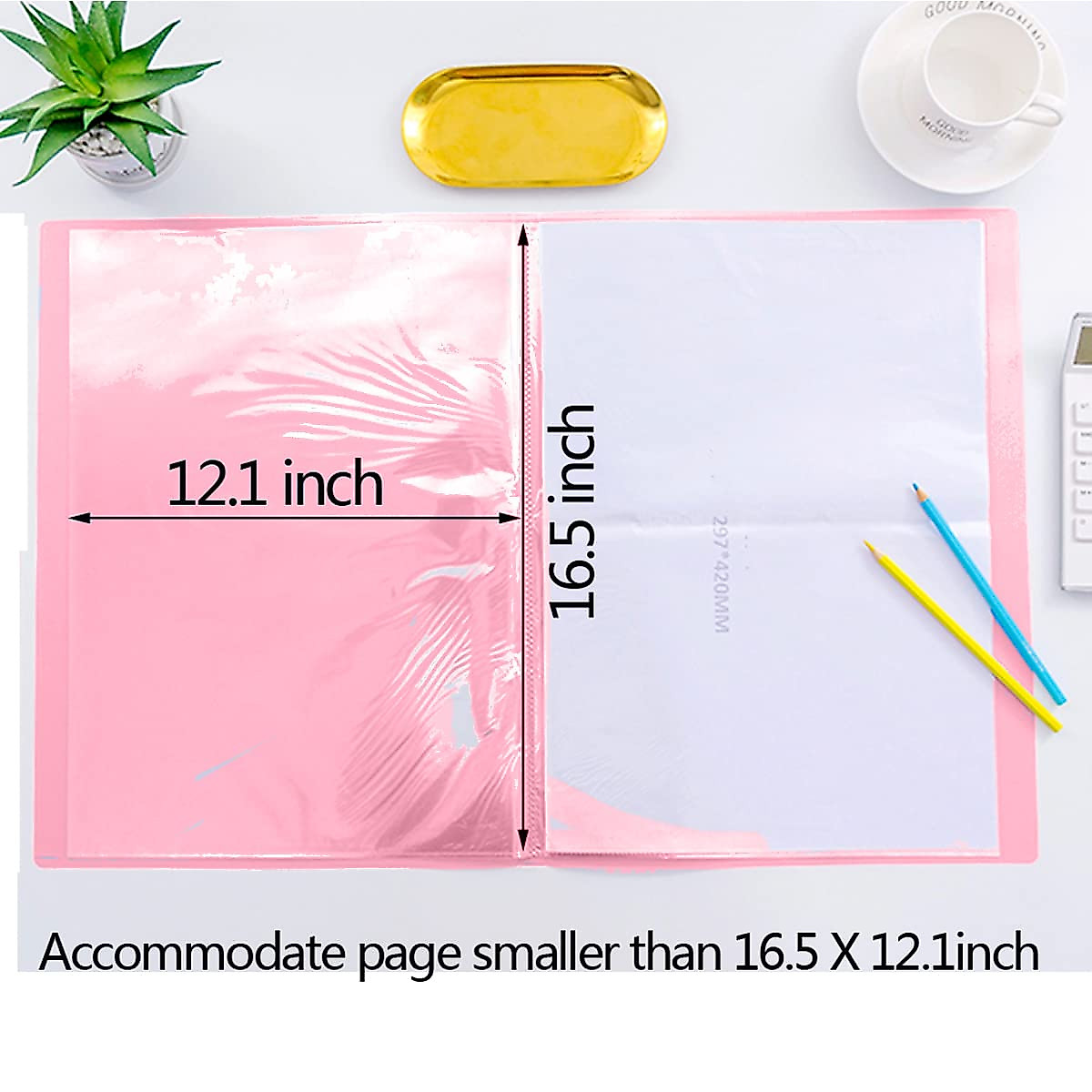 HADZLPOY Painting Storage Book 40 Clear Pockets Sleeves Protectors Art Portfolio Book，A3 Album information folder bag for 30 x cm Presentation (Can Accommodate 16.5 12.1inch)(Pink)