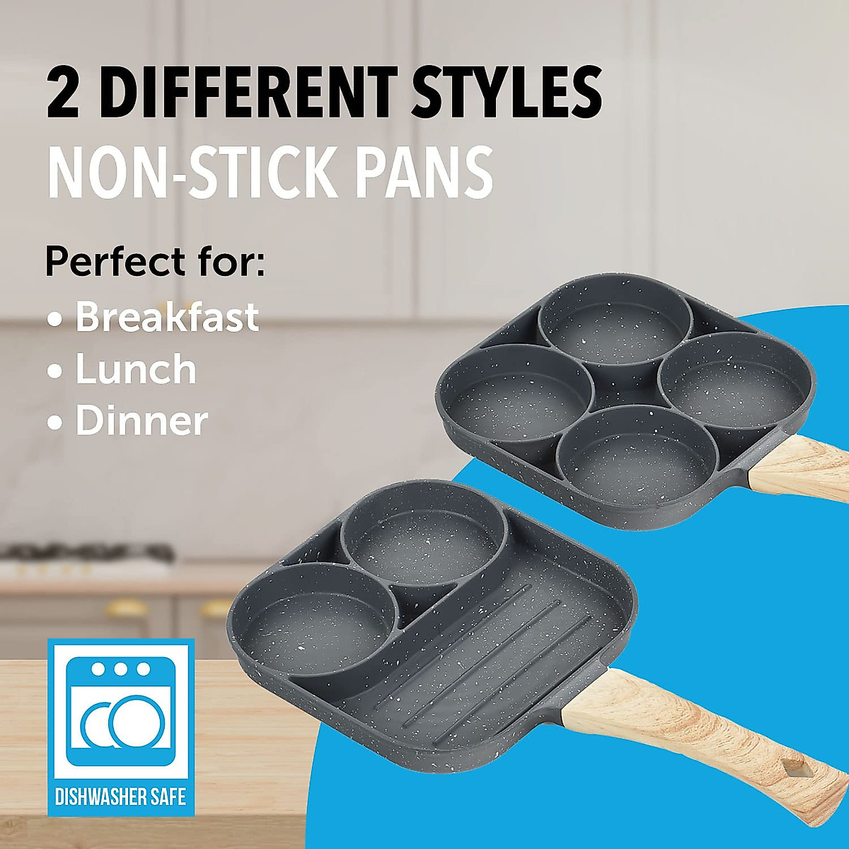 IMPRESA 2 Pack Nonstick Aluminum Egg Frying Pan & Skillet Set - 4-Hole, 6 Circular Molds, Suitable for Electric Stovetop and Induction Cookers