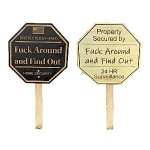 2 Pack Surveillance Sign - Protected by F Funk Around and Find Out - Wood Fafo Security Signs - Home - Funny Gag Joke Warning Yard Signs