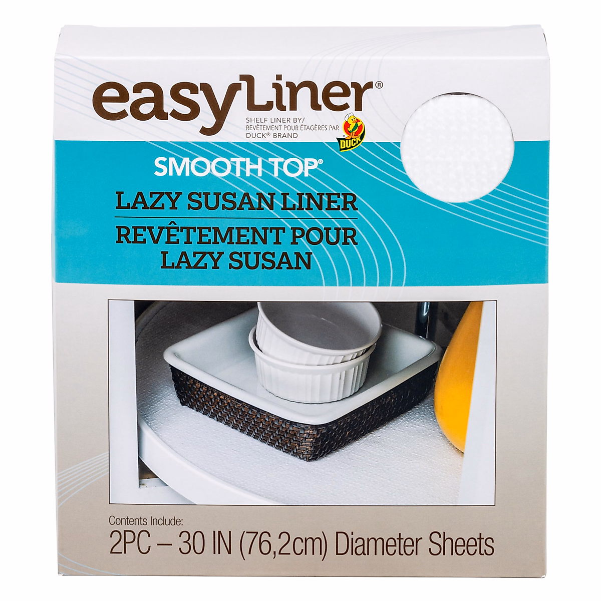 Smooth Top EasyLiner Lazy Susan Liner Kit - Easy to Install, Circular, Non Slip Shelf Liner for Lazy Susan Kitchen Cupboards and Shelves, 30 Inch Diameter, White, 2-Pack