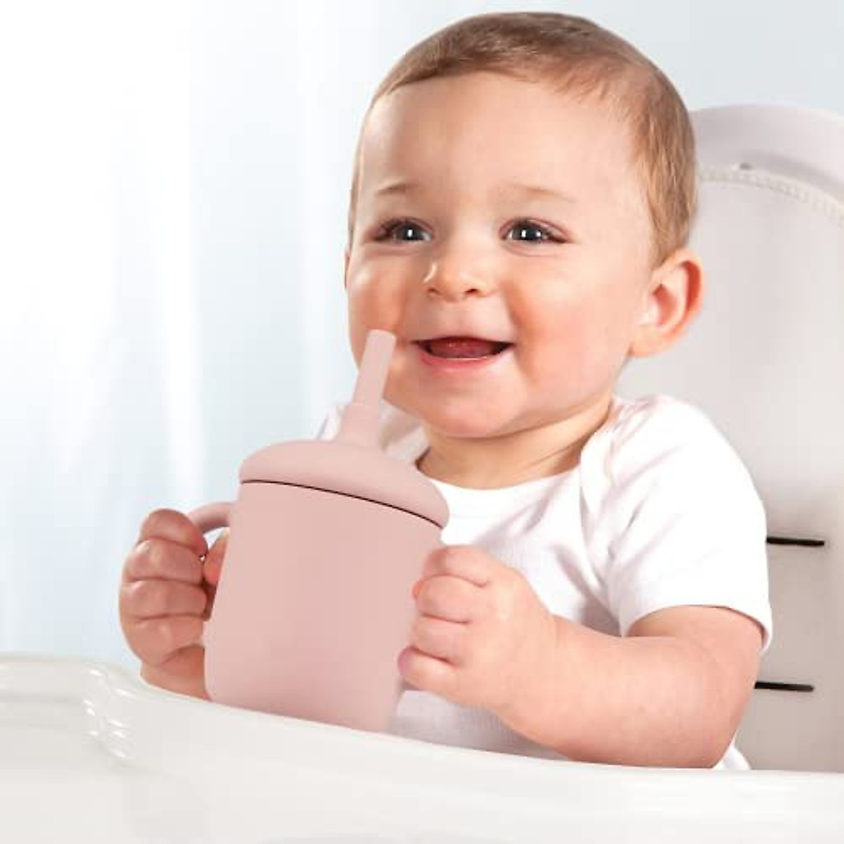 Mintlyfe Baby Trainer Cup, Silicone Training Cup with Handles Lid and Straw, BPA-Free, Unbreakable, Spill Proof and Non-Slip Handles Sippy Cup for Toddlers, 5 oz (Blush)