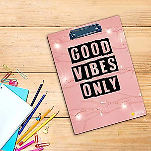 100yellow Good Vibes Only Exam Exam Board,Clipboard Writing Examination Pad (Wooden, 14 x 10 Inch)
