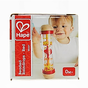 Hape Beaded Raindrops | Mini Wooden Musical Toddler Instrument, Shake & Rattle Rainmaker Toy, Red