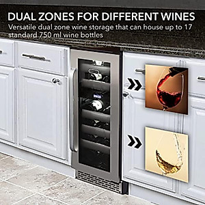Whynter BWR-171DS 17 Bottle Stainless Steel Dual Zone Built Wine Refrigerators-Elite Series with Seamless Doors