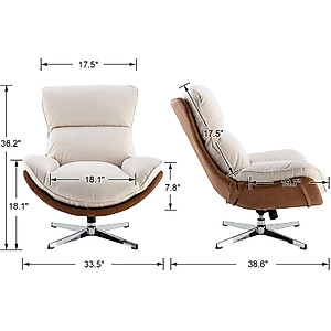 DUOMAY Swivel Accent Chair, Modern Linen Soft Foam Lounge Chair with High Back, Comfy Rocker Chair for Living Room Bedroom Reading Room Office, Tilt & Swivel, Chrome Base, Beige