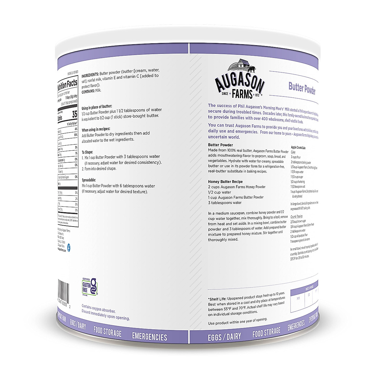 Augason Farms Vegetable Stew Blend 2 lbs 0.5 oz No. 10 Can & Butter Powder 2 lbs 4 oz No. 10 Can