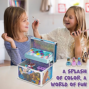 Little Mermaid Train Case Beauty Set, Kids Makeup Kit for Girls, Real Washable Toy Makeup Set, Play Makeup, Pretend Play, Party Favor, Birthday, Toys Ages 3 4 5 6 7 8 9 10 11 12