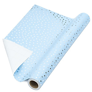RUSPEPA Wrapping Paper Roll - Silver Foil Small Irregular Dots Baby Blue Background Design for Wedding, Birthday, Baby - shower, Congrats, and Holiday - 17 Inches X 32.8 Feet