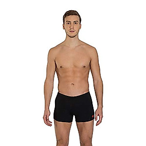 Speedo Men's Endurance+ Polyester Solid Square Leg Swimsuit for Men (Black/Lava Red, 38)