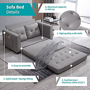 BALUS Convertible 3-in-1 Folding Sofa Bed, Loveseat Sleeper Cot, 84" Tri-Fold Multi-Function Modern Breathable Couch, Folding Mattress for Guests, Futon for Living Room, Floor Sofa Bed(Light Grey)