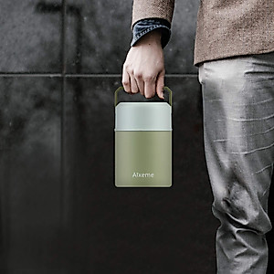 Alxeme Insulated Food Jar Vacuum Insulated Lunch Container Wide Mouth Bento Box with Leak Proof Cap 27OZ Stainless Steel Hot Food Meal Carrier with Spoon & Handle for Kids/Adult Food Flask - Matcha