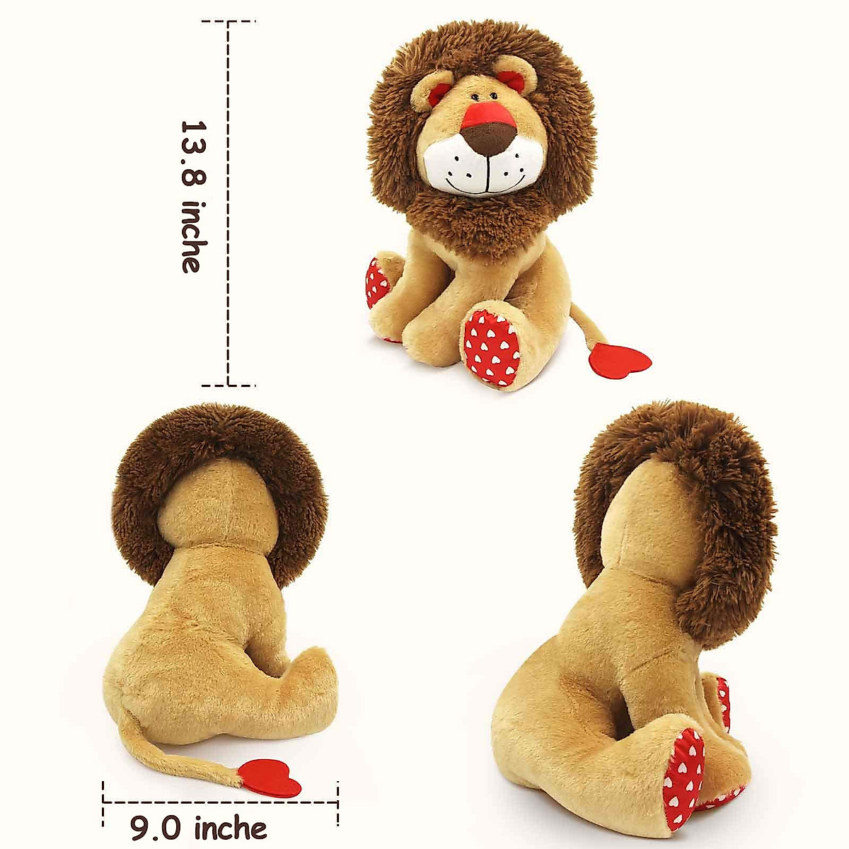 WEIGEDU Love Lion Stuffed Animal, King Lion Plush Toy with Mane Heart Shape Tail for Kids Baby Lover Birthday Valentines Day Christmas Bedtime Gift, 13.8“