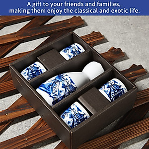 ABuff Japanese Sake Set, 1 Tokkuri Bottle & 4 Ochoko Cups with a Wooden Tray, Ceramic Sake Set Microwave and Dishwasher Safe