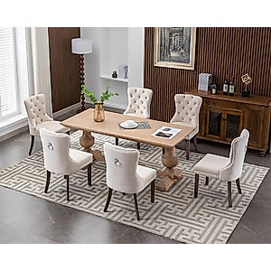 KCC Velvet Dining Chairs Set of 2 (Renewed), Upholstered High-end Tufted Dining Room Chair with Nailhead Back Ring Pull Trim Solid Wood Legs, Nikki Collection Modern Style for Kitchen, Beige