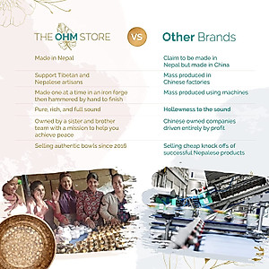 Ancient Design Large Tibetan Singing Bowl Set by Ohm Store — Relaxing Deep Tone Meditation Sound Bowl and Wooden Mallet Handcrafted in Nepal — Inner Space Bowl 6.5 Inch