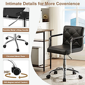 VECELO Rolling Work Chair for Home Office Desk Adjustable Height with Wheels for Study/Task 360°Swivel, Mid Back, Set of 1, Black