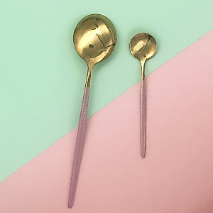 Uniturcky Gold Silverware Set, 24-Piece Stainless Steel Flatware Set Service For 6, Mirror Polished Pink Handle Tableware Cutlery Set Knife Fork And Spoon For Home & Restaurant, Dishwasher Safe