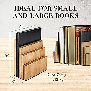 JUSK Design Bamboo Book End/Book Organizer - Non-Skid Decorative Bookends for Office and Home - Book Holders for Shelves - Substantial Weight - Holds Heavy Books