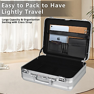 urecimy Medium 18.1X13.8X4.5 Inch Combination TSA Lock Aluminum Briefcase Metal Toolbox Cash Case 15.6 Inch Notebook Briefcase with Foam Silver