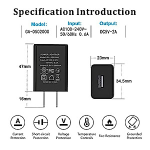 KABCON Charger [UL Listed], 10W Power Supply for Kindle Fire HD 10/8/7, Phone & Tablet, USB C & Micro-USB Cable Included, 5FT, Overheating Protection, Travel Friendly Design, 1 Year Warranty