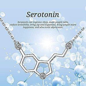 925-Sterling-Silver Hormone Serotonin-Molecule neckalce - Caffeine Molecule dopamine Pendent Necklace for Women,Teacher, Professor, Chemistry Graduates, Science Jewelry Lovers (White-Gold)