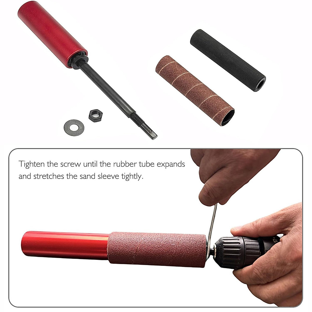 Portable Spindle Sander Drum Sander Set Hand-Held Rubber Sanding Drum Held Rubber Sanding Drum for Metal Wood Glass Stone for Drill 4-1/2" x 1-1/2" and 4-1/2" x 1"(8pcs Sanding Sleeves)