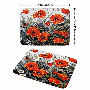 Poppy Dish Drying Mat 18x24 inch for Kitchen Vintage Red Orange Floral Dish Drying Pad Oil Painting Flower Dish Drainer Mats Absorbent Microfiber Protector for Countertop Coffee Bar