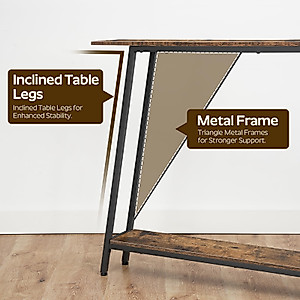 YATINEY 55" Console Table, Narrow Long Entryway Table, Industrial Skinny Sofa Tables, 2-Layer Hallway Table for Entryway, Display Table Behind Couch, Rustic Brown and Black CT14BR