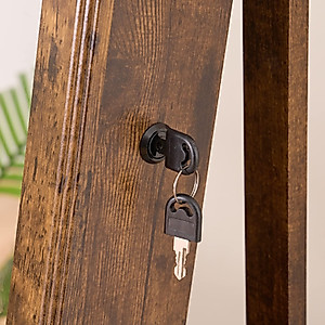 sogesfurniture Lockable Floor Standing Wooden Jewelry Armoire with Full Length Mirror 360°Rotatable Jewelry Organizer Cabinet Lockable with Storage Shelf, Rustic Brown,BHUS-QH-7021C-FG