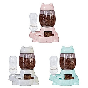 Dog Food Feeder, Automatic Pet Food Feeder & Water Dispenser Set, Cute Automatical Dog Cat Feeder with Water Bottle, Water Dispenser Pet Water Food Dish for Cats,Puppy, Rabbit Grey Color