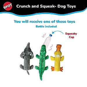 Ethical Pets SPOT Crunch and Squeak Plush Dog Toy – Crinkle Bottle Squeaker for Medium Puppies & Dogs, Light to Moderate Chewers, Assorted Styles