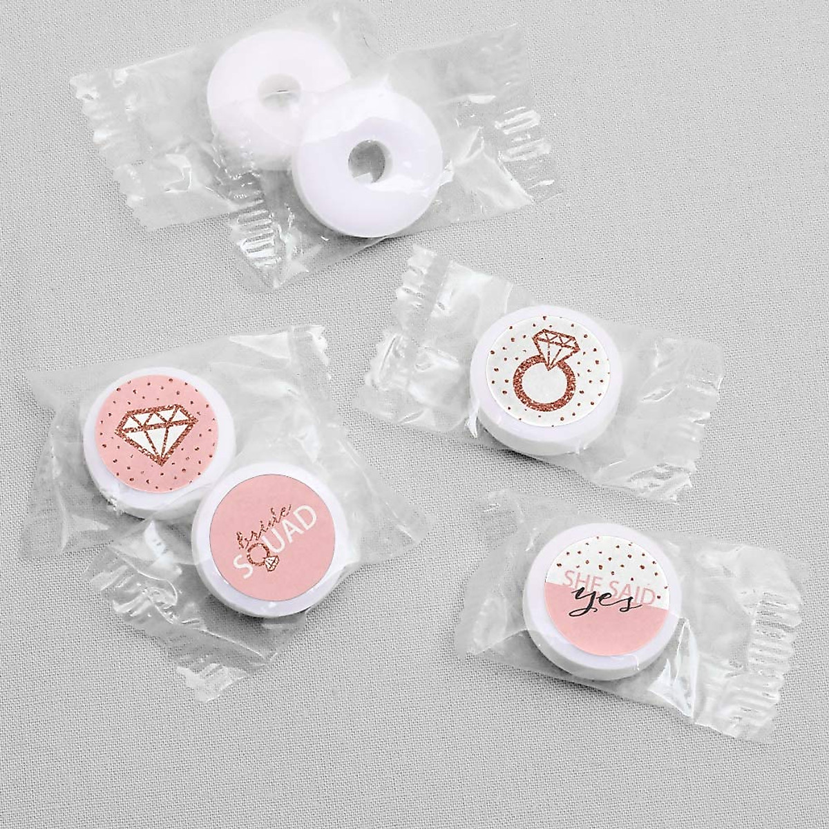 Big Dot of Happiness Bride Squad - Rose Gold Bridal Shower or Bachelorette Party Round Candy Sticker Favors - Labels Fit Chocolate Candy (1 Sheet of 108)