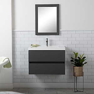 Spring Mill Cabinets Innes 30 Inch Floating Bathroom Vanity with White Single Sink Top, 2 Soft-Close Drawers, 30.5" W x 18.75" D x 22.25" H, Cement