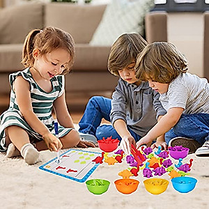 Counting Dinosaurs Toys Matching Games for Kids with Sorting Bowls Toddler Learning Activities Manipulatives Preschool Must Have Counters Montessori Fine Motor Skills Toys Age 2 3 4 5 Years (102 PCS)