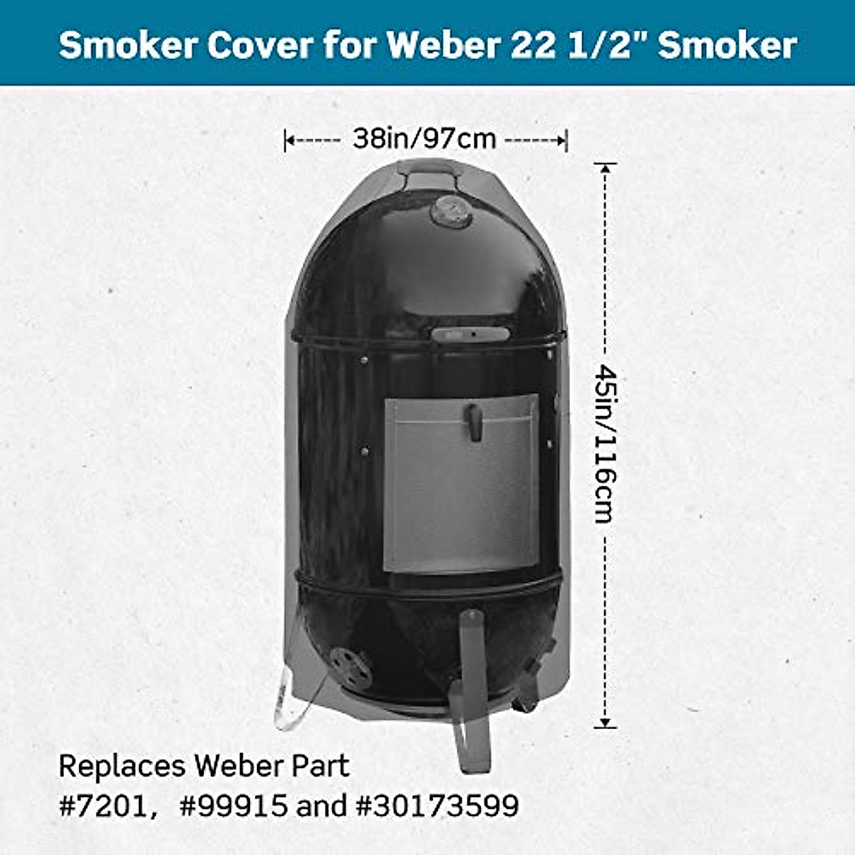 Stanbroil Premium Cover for 22" Smokey Mountain Cooker, Round Smoker Grill Cover Replaces Weber Part # 7201 and 99915, Black
