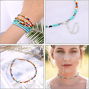 Hicarer 6 Pieces Women Bohemian Necklaces Seed Bead Necklaces Adjustable Glass Beaded Choker Jewelry for Women summer Beach(Beautiful Style)