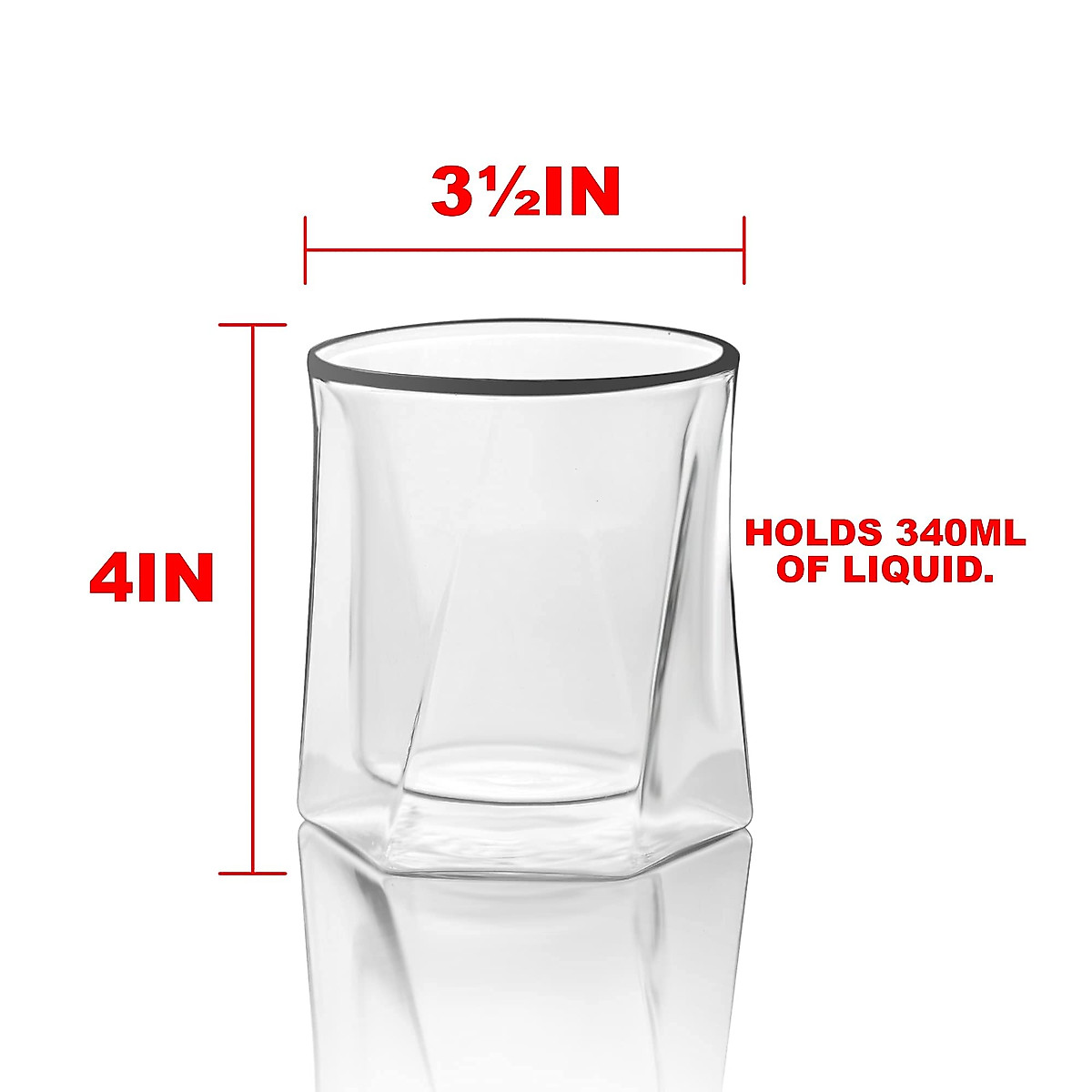 LEMONSODA Double Wall Whiskey Glasses - Insulated Clear Cup Design - Set of 4-300 ml - Premium Whiskey Glasses for Scotch, Single Malt, Whiskey, Bourbon, Rye - Old Fashioned Glass