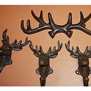 Southern Metal Wall Mounted Deer Head Antler Coat Hat Rack Wall Hooks, Solid Cast Iron Bundle of 5