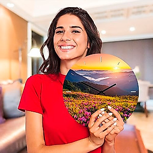 Soul Décor Pink Flower Field Wall Clock, Silent Non-Ticking, Battery Operated Kitchen Clock, Aluminum Composite Face, Suitable for Offices, Bedrooms, and Bathrooms 12 Inch Round